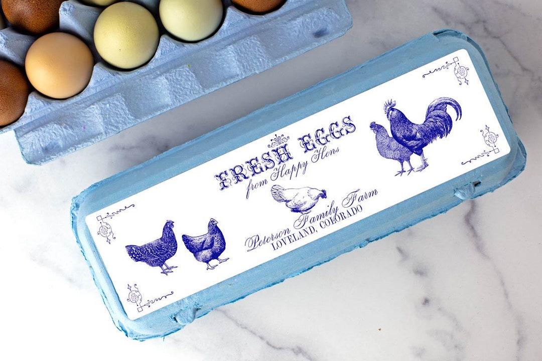 Custom Egg Carton Labels - Vintage Chickens in Red, Black or Blue - All ...