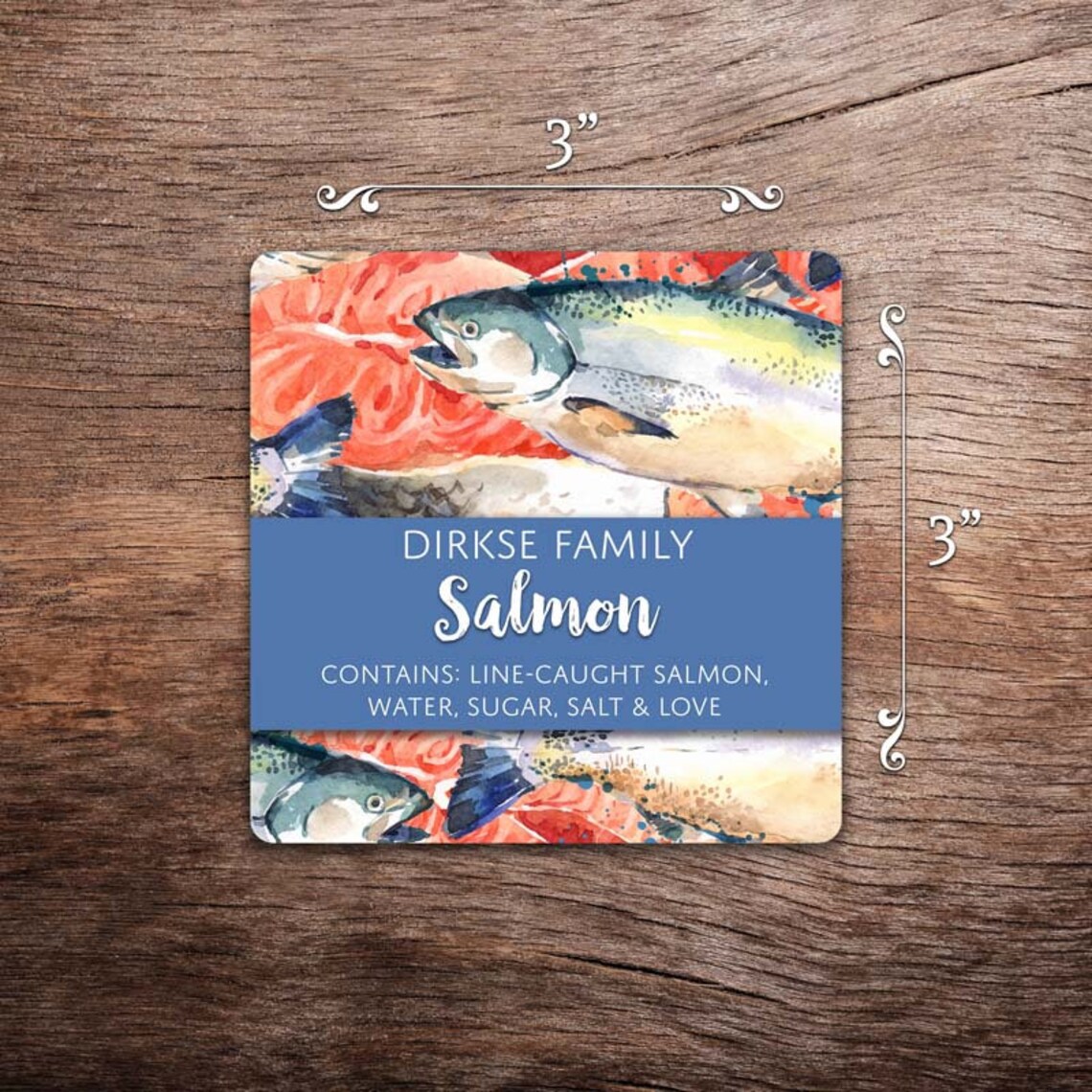 Customized Label - Salmon, Watercolor Style Label - Watercolor Canned ...