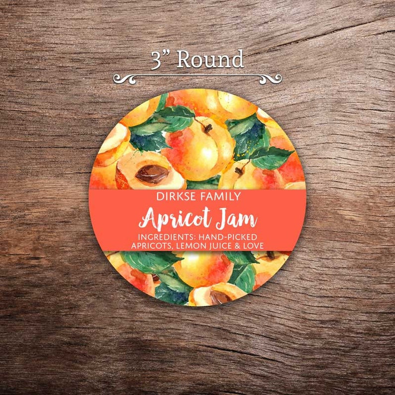 Customized Label Apricot Jam Jelly Preserves Watercolor | Etsy