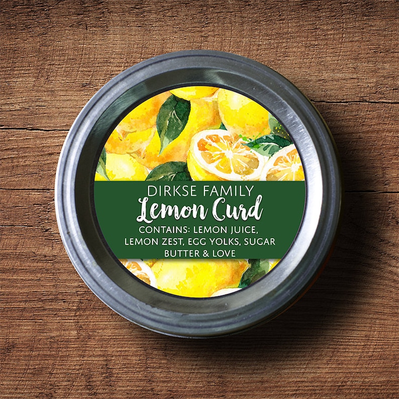 Customized Lemon Curd Label - Watercolor Style Canning Jar Label - Wide ...