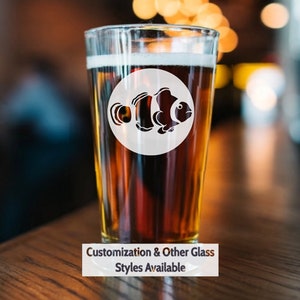 Clownfish Glass, Engraved Pint, Etched, Whiskey, Wine, Personalized ...