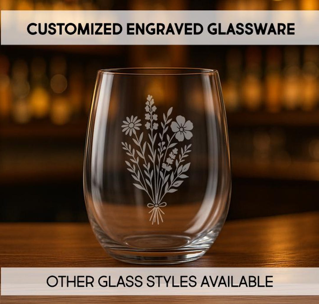 Wildflowers Glass, Flower Glassware, Gardening, Engraved Pint, Etched ...