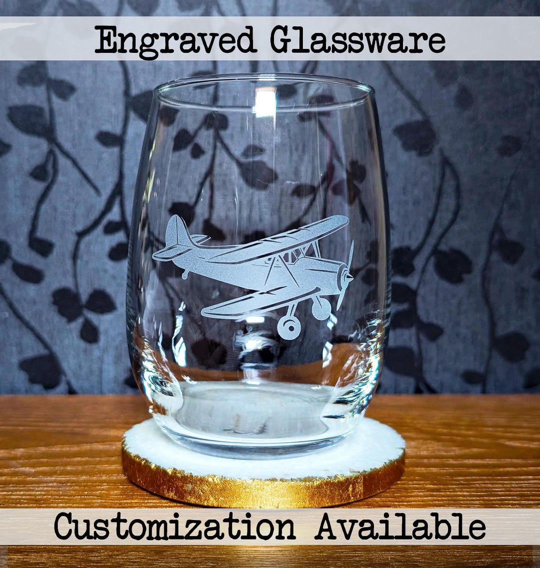 Airplane Glass, Retro Plane, Engraved Pint, Etched, Whiskey, Wine ...