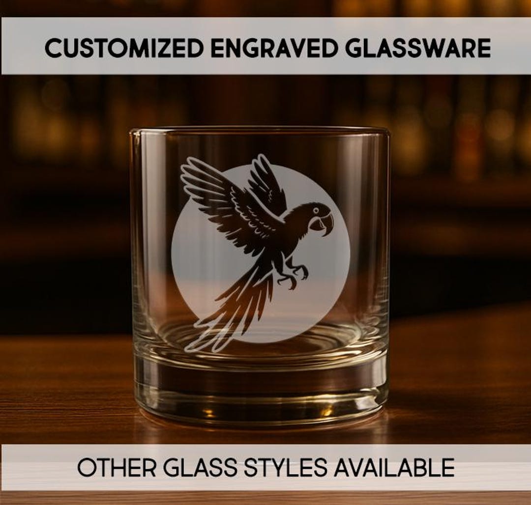 Hyacinth Macaw Glass, Bird Glassware, Engraved Pint, Etched, Whiskey ...