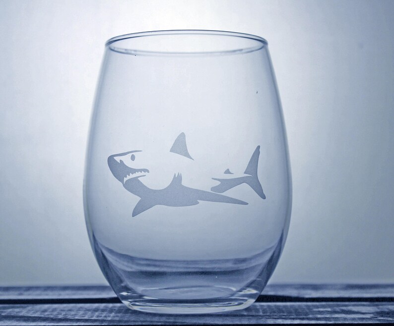 Shark Wine Glass - Ocean Glassware - Etched - Customized - Gifts for ...