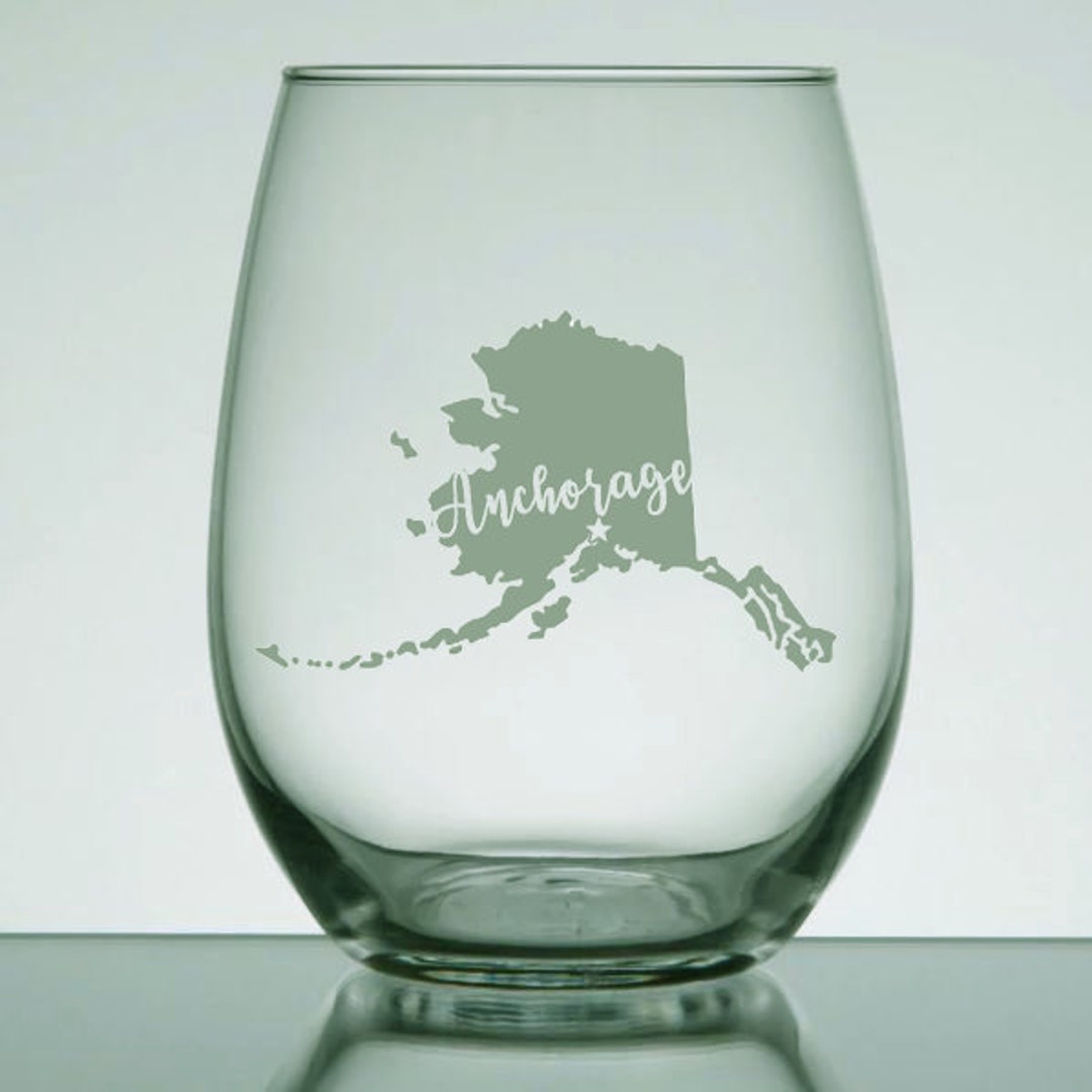 Anchorage Glass, Alaska Glassware, State Outline, Silhouette, City ...