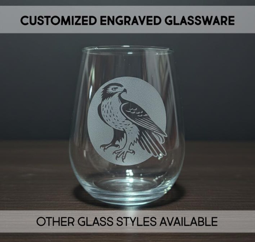Red Tailed Hawk, Glass, Bird Glassware, Engraved Pint, Etched, Whiskey ...