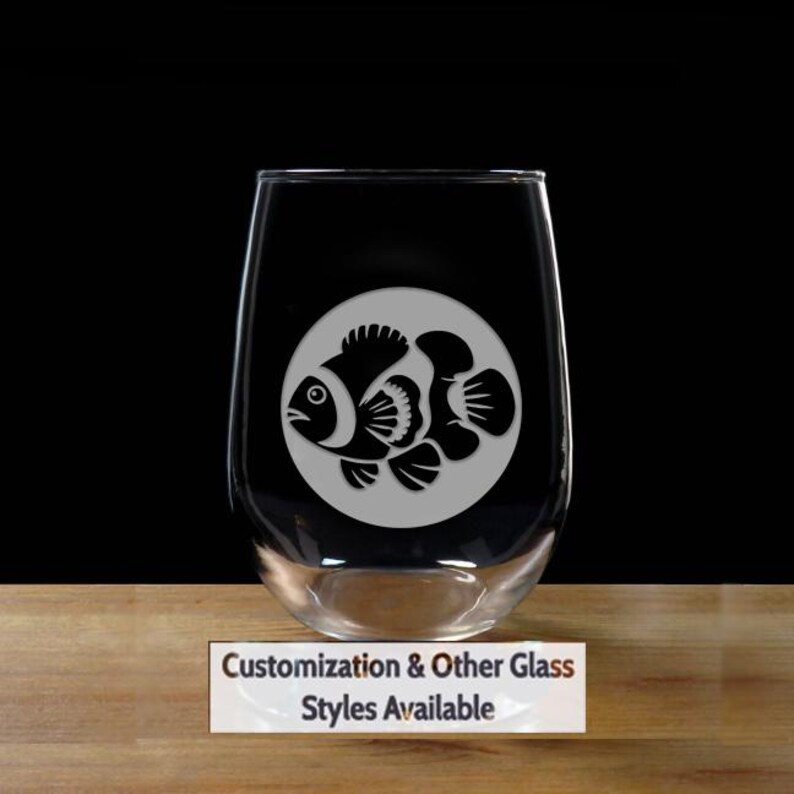 Clown Fish Glass, Fish, Etched Cup, Engraved Glassware, Customized ...