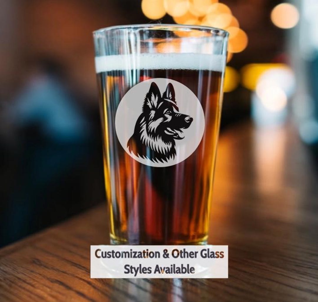 German Shepherd Glass, Dog Glassware, Engraved Pint, Etched, Whiskey ...