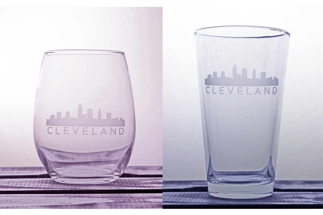 Cleveland Skyline - Wine Glass - CLE Skyline - City Scape - Ohio - Pint ...