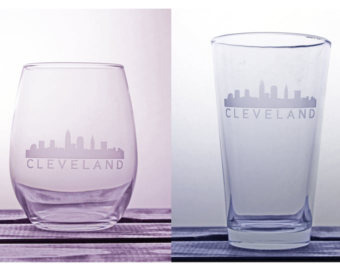 Cleveland Skyline Wine Glass CLE Skyline City Scape Ohio Pint Glass ...