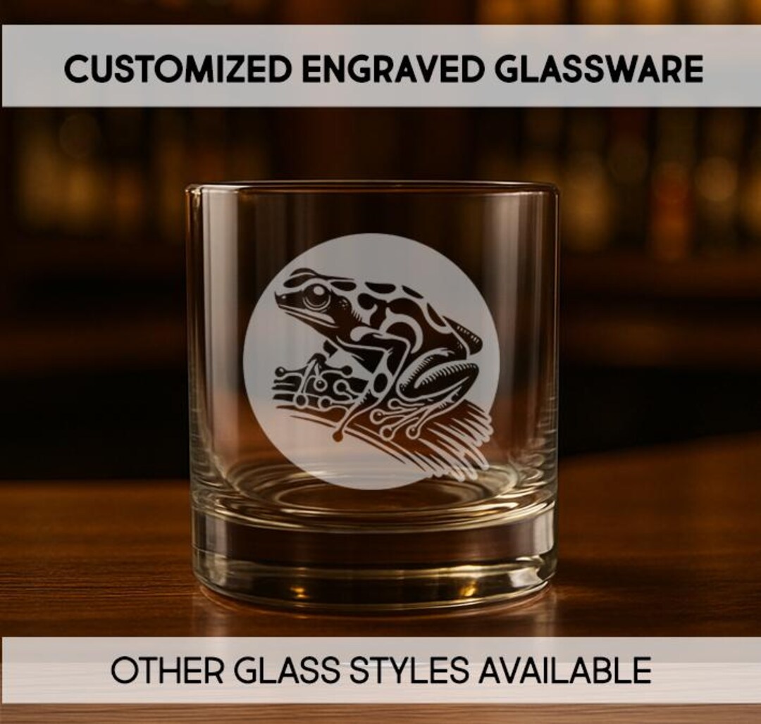 Leopard Frog Glass, Amphibian Glassware, Engraved Pint, Etched, Whiskey ...