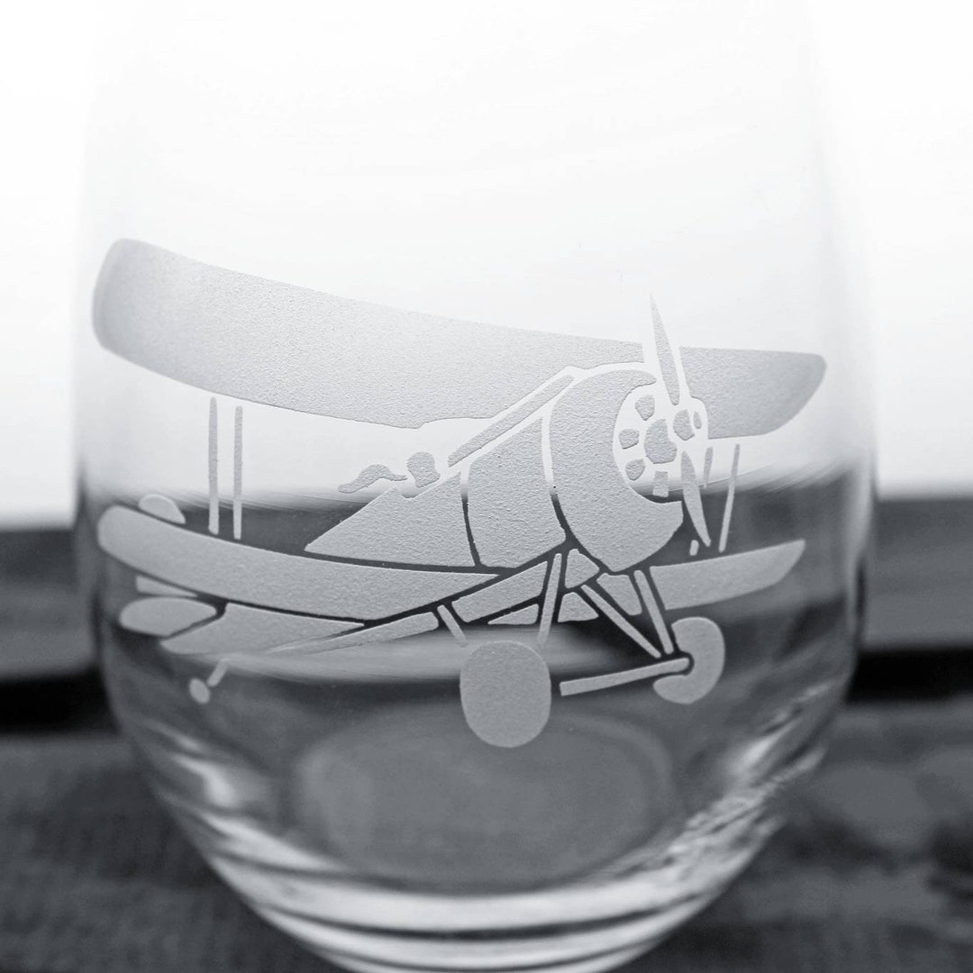 Airplane Glass - Biplane - History Gift - Etched - Aviation - Plane ...