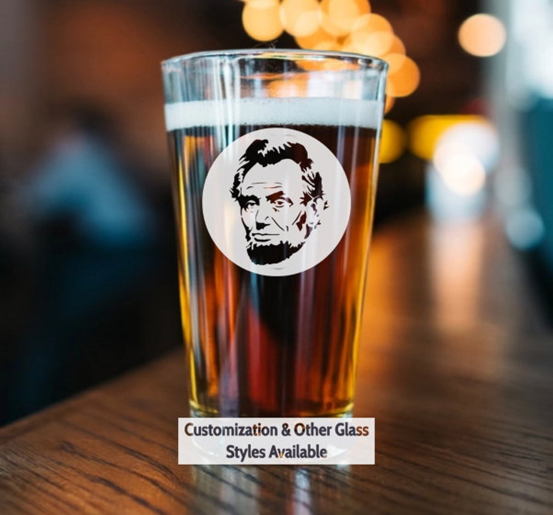 Lincoln Glass, President, Engraved Pint, Etched, Whiskey, Wine ...