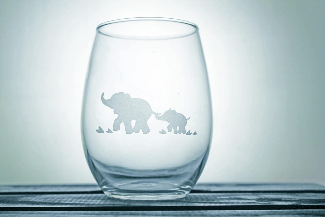 Elephant Wine Glass - White and Red Wine - Mom and Baby - Elephant Love ...