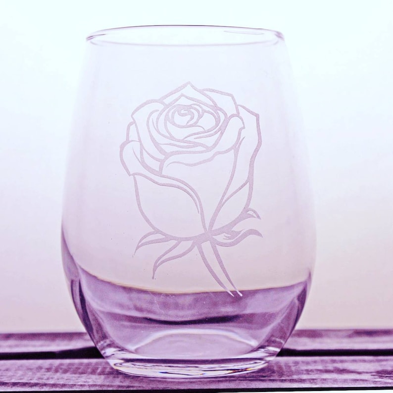 Rose Wine Glass Roses Flower Glassware Etched | Etsy