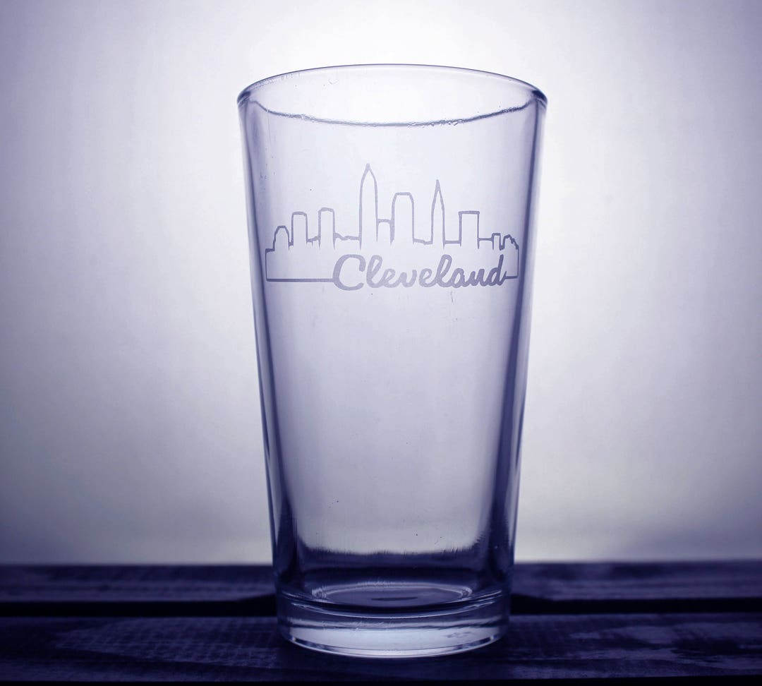 Cleveland Skyline - Sandblasted Pint Glass - Wine Glass - Pilsner Glass ...
