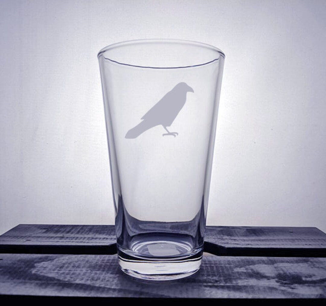 Raven Pint Glass - Bird Glassware - Engraved Pint - Avian - Pilsner ...