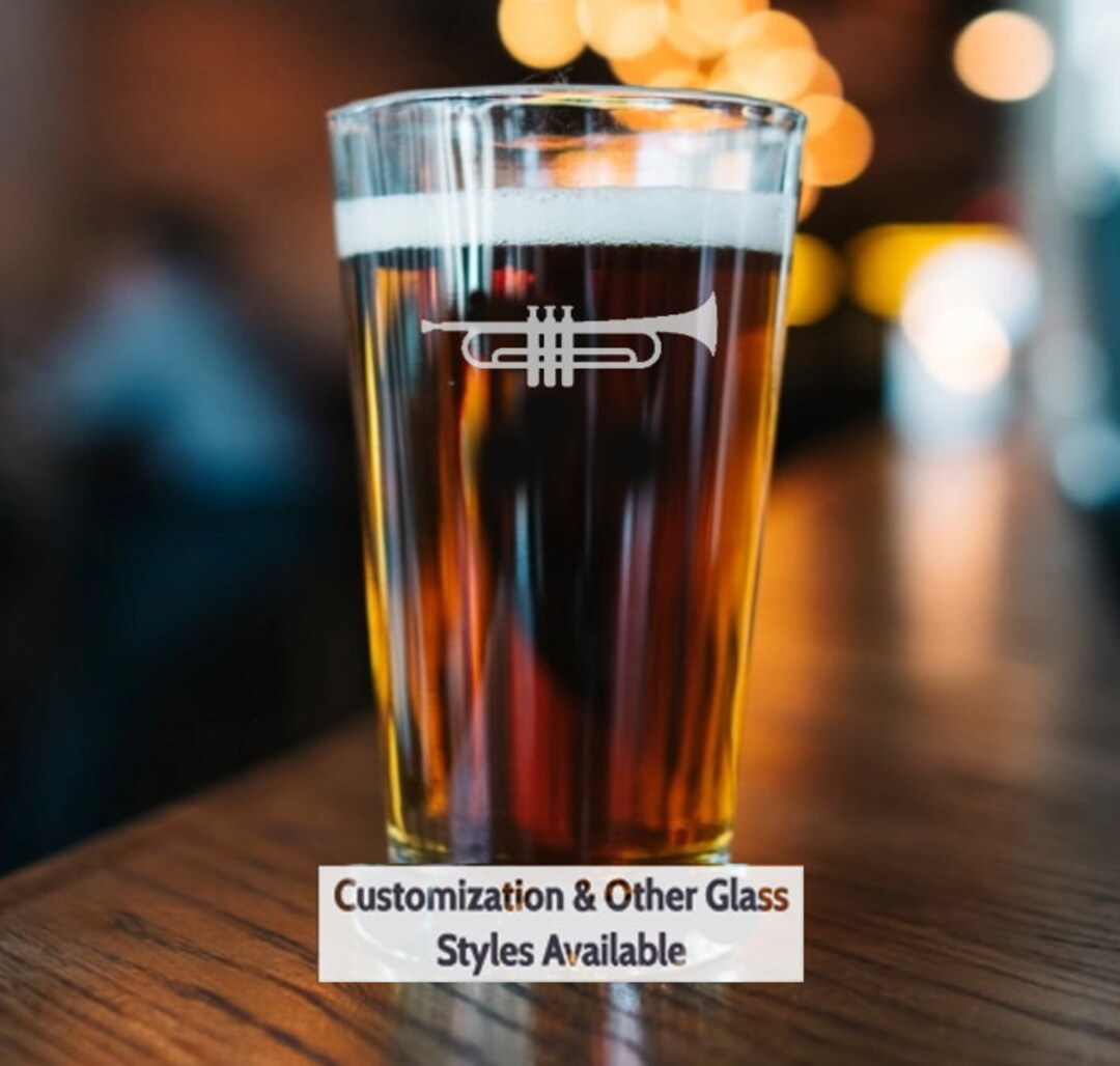 Trumpet Glass, Musical Instrument, Musician, Engraved Pint, Etched ...