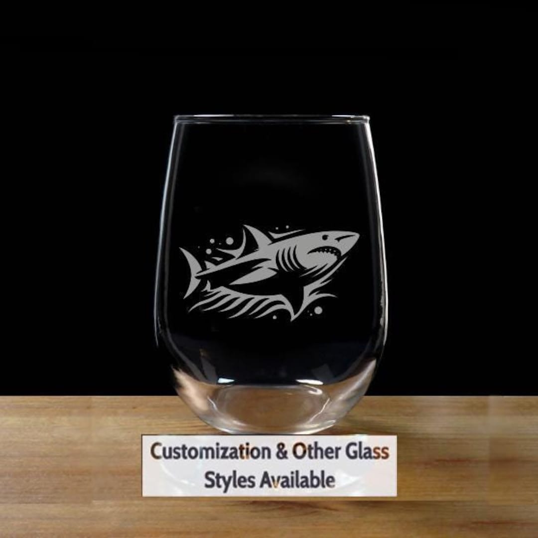 Shark Wine Glass, Ocean Glassware, Etched, Customized, Gifts for Him ...