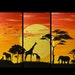 African Animal Triptych Africa Safari 3 Piece Painting Original Art ...