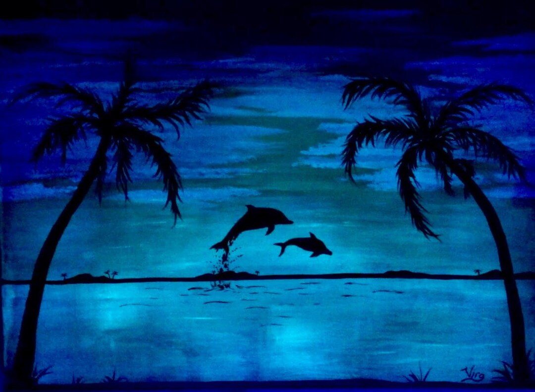 Delfin Strand Glow in the dark ready to ship Original Gemälde ...