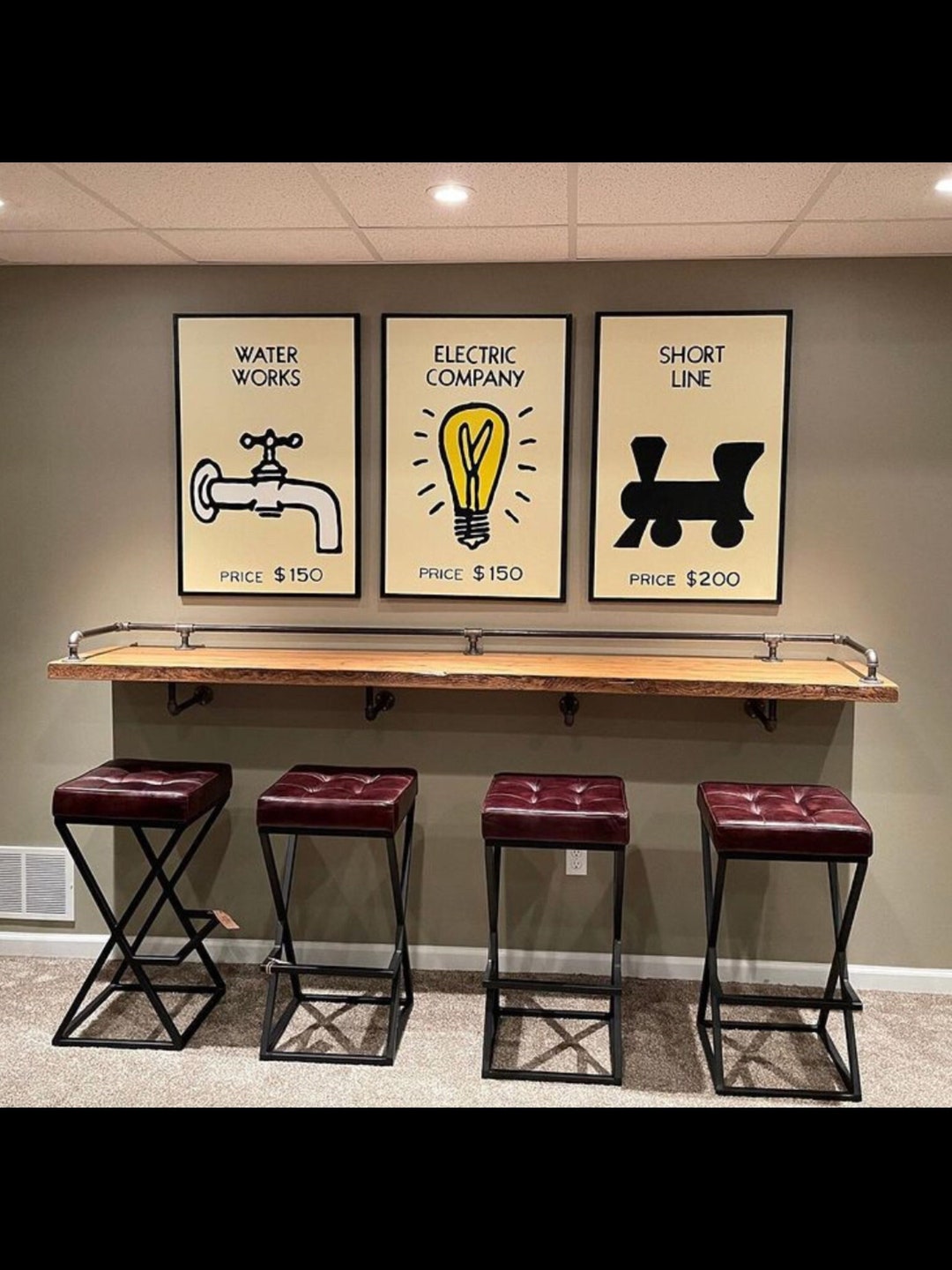 Monopoly Electric Company Room Decor Board Game Art Man Cave Pool Room ...