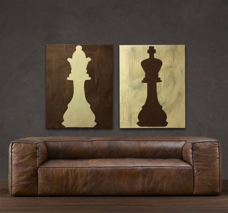 Pieza de ajedrez Arte agrietado marrón / crema Rey y Reina - Etsy España