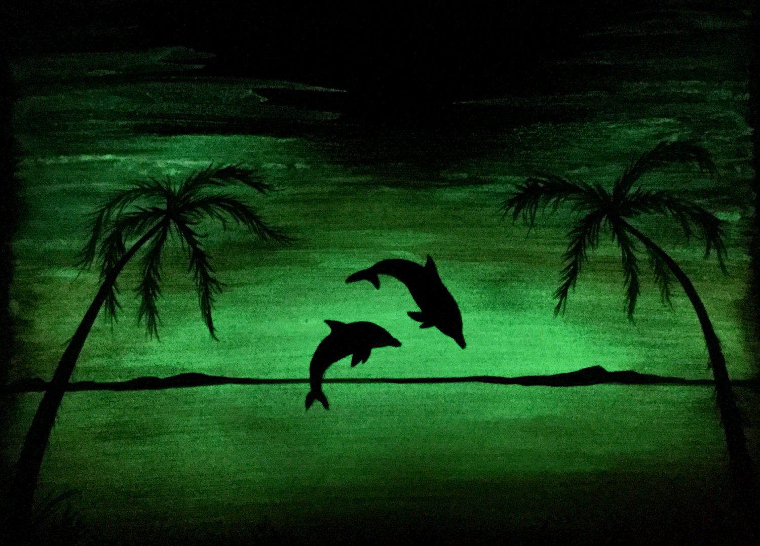 Delfin Strand Glow in the dark ready to ship Original Gemälde - Etsy