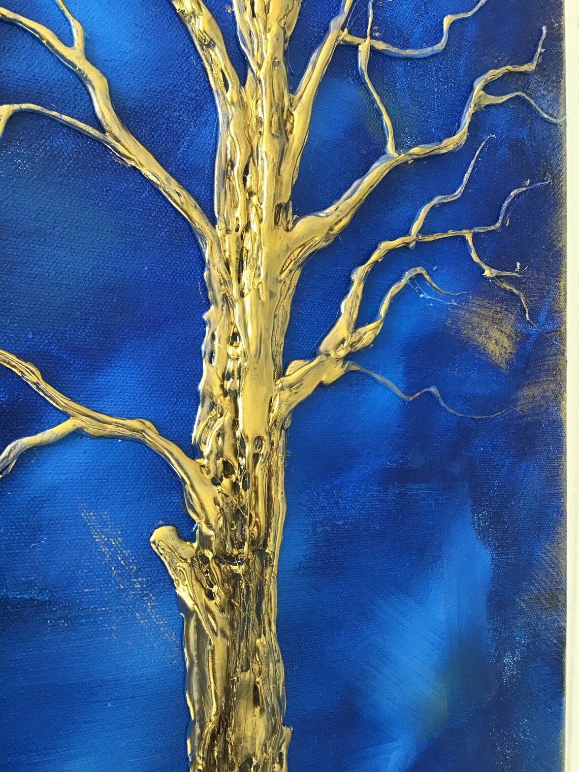 Gold Tree 3D Textured Original Painting Midnight Blue Gold Customized ...