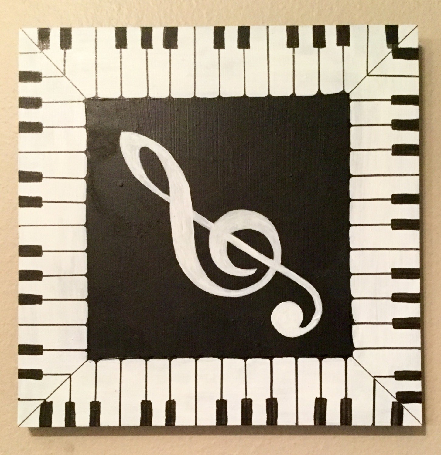Music Art piano key music painting treble clef wall | Etsy