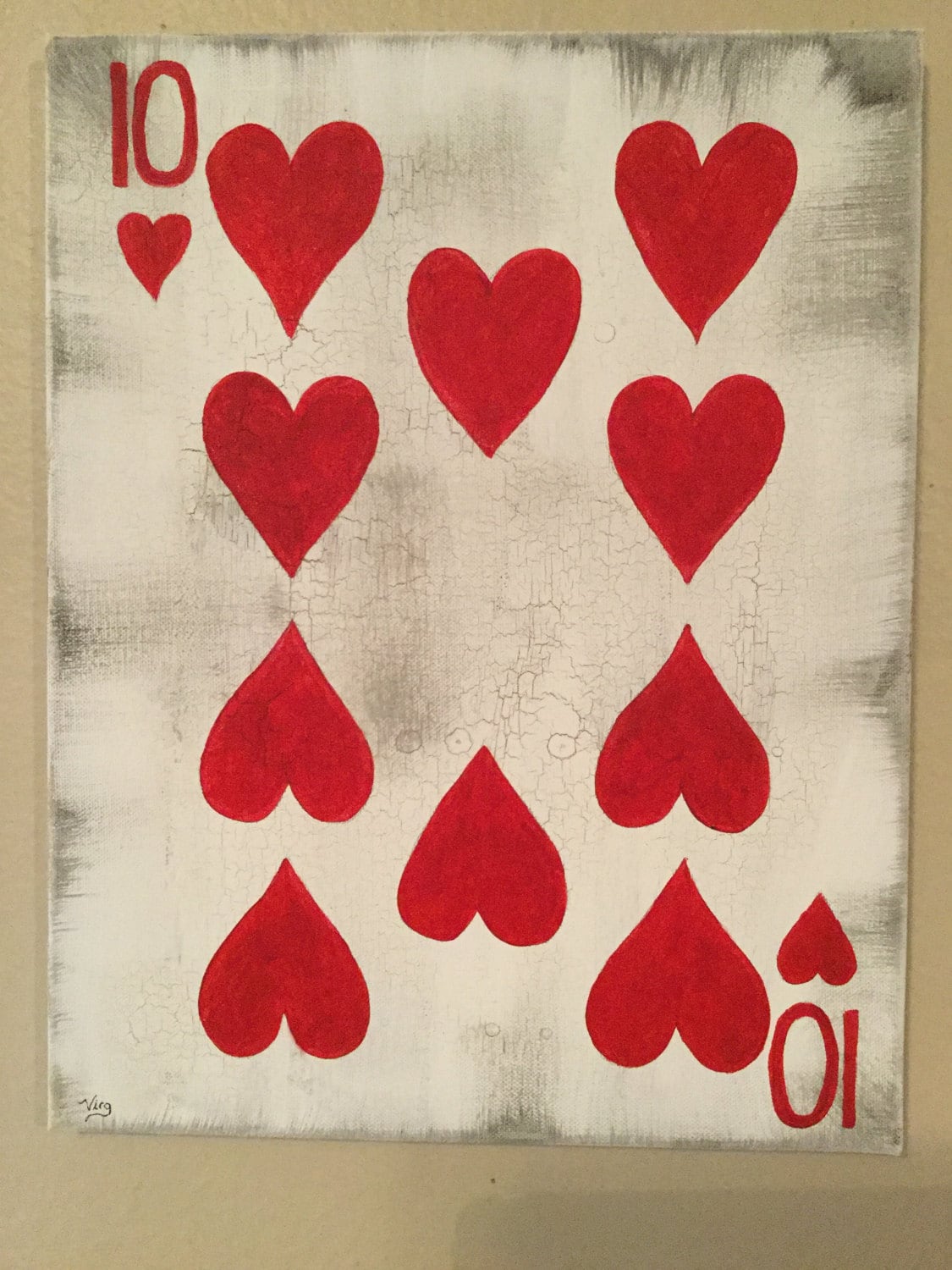 Playing Cards Painting Casino Poker Art 10 of Hearts Game Room Man Cave ...