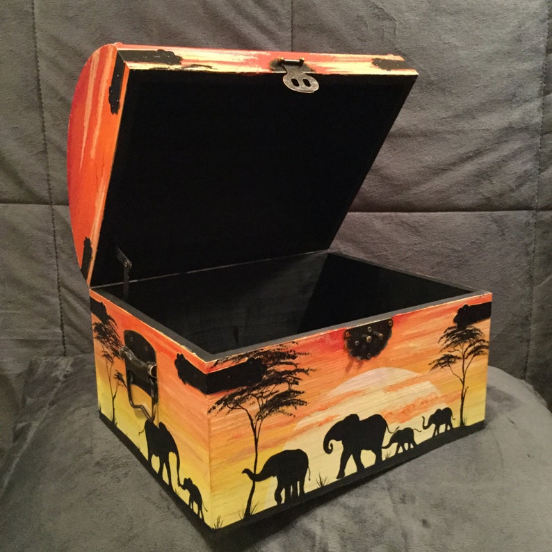 African Safari Art Box Africa Painted Chest Elephants Giraffes - Etsy