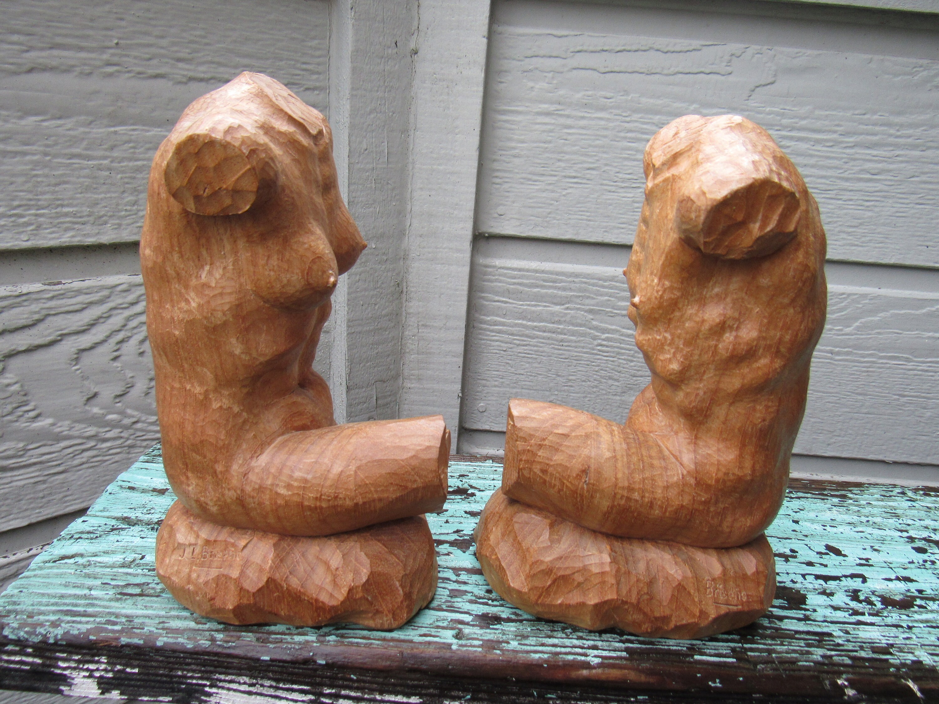 Vintage Hand Carved Wood Bookends Nudes Male Female Pair Wooden Torso ...