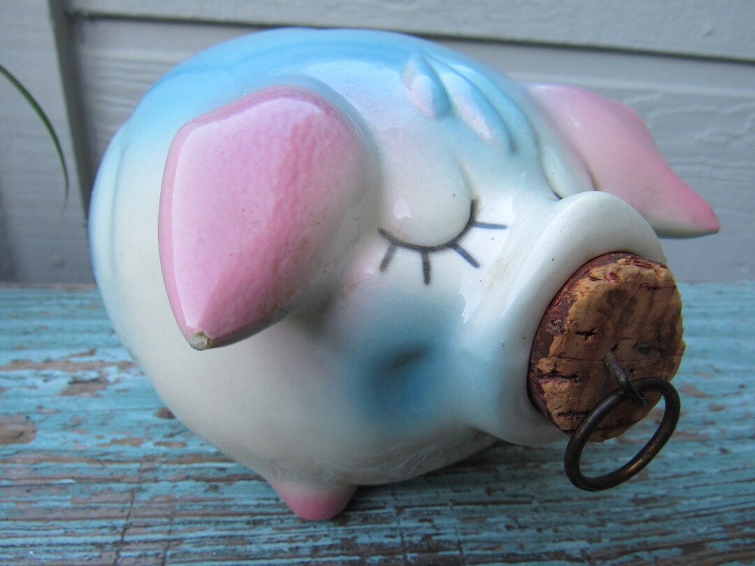 Vintage 1950's Hull Pottery CORKY PIG Pastel Pink/blue - Etsy