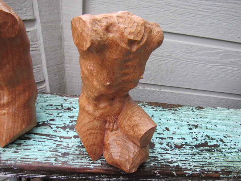 Vintage Hand Carved Wood Bookends Nudes Male Female Pair Wooden Torso ...
