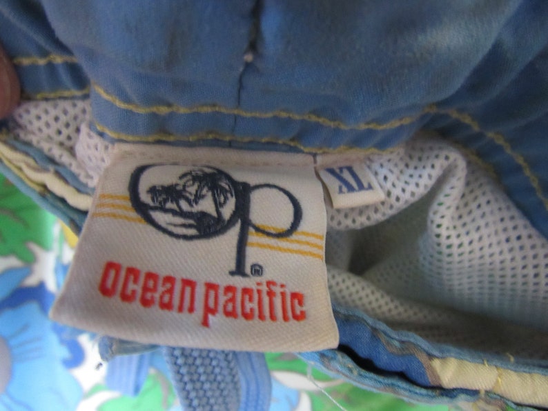 Retro OP Ocean Pacific Swim Shorts Men's XL Blue Floral Pattern Flower ...