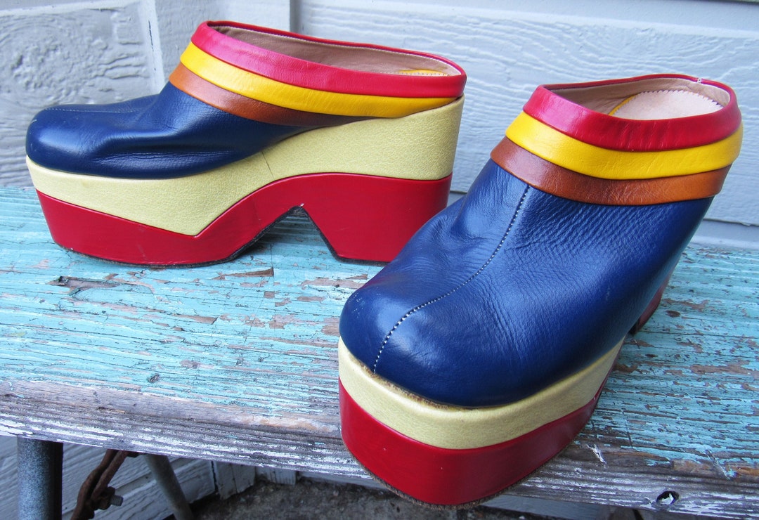 Vintage 1970's Multicolor Leather Disco Platform Clogs Women's US 6 EU ...