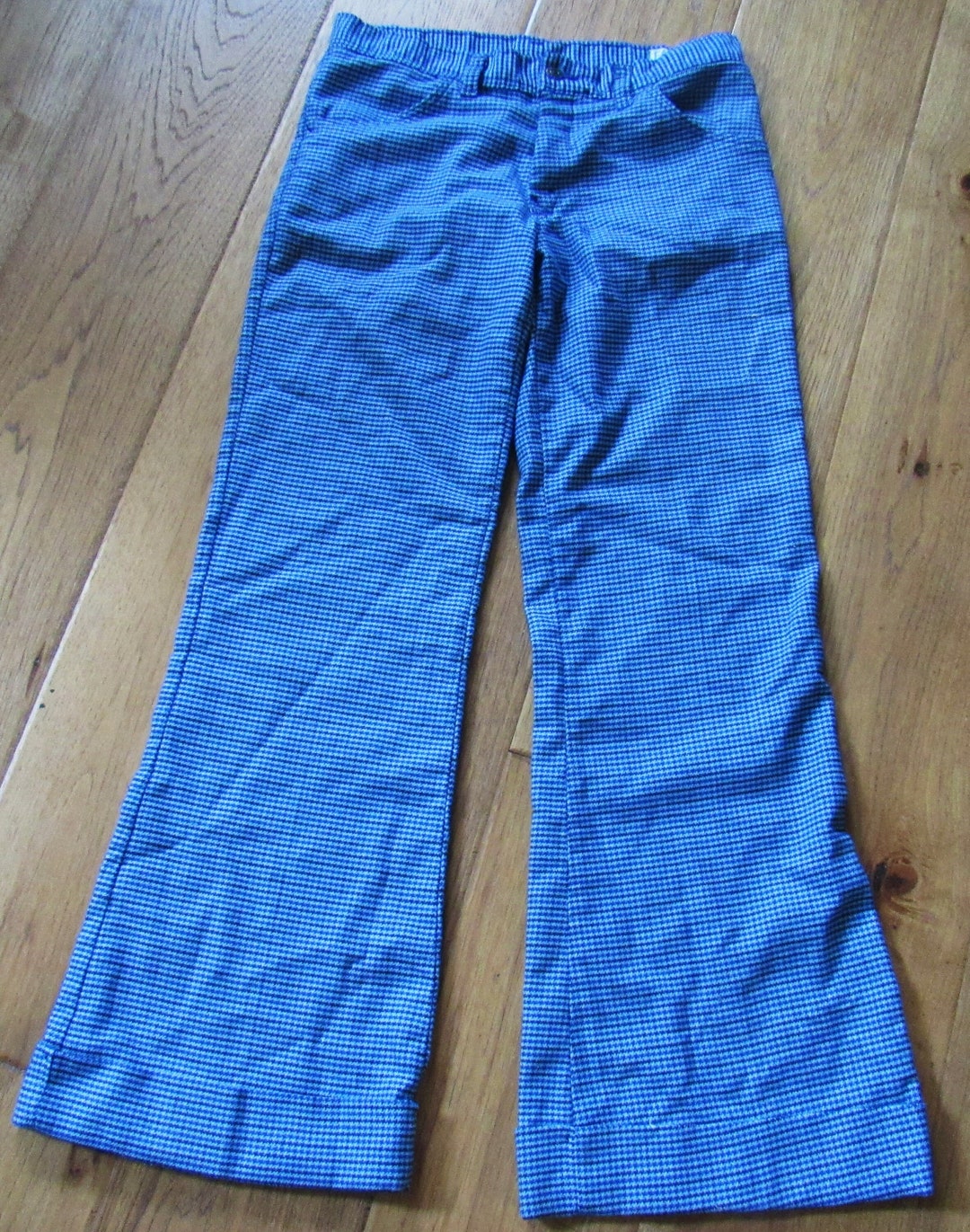 Vintage 1970's FARAH Blue Houndstooth Pattern Pants Made in USA 32" X ...