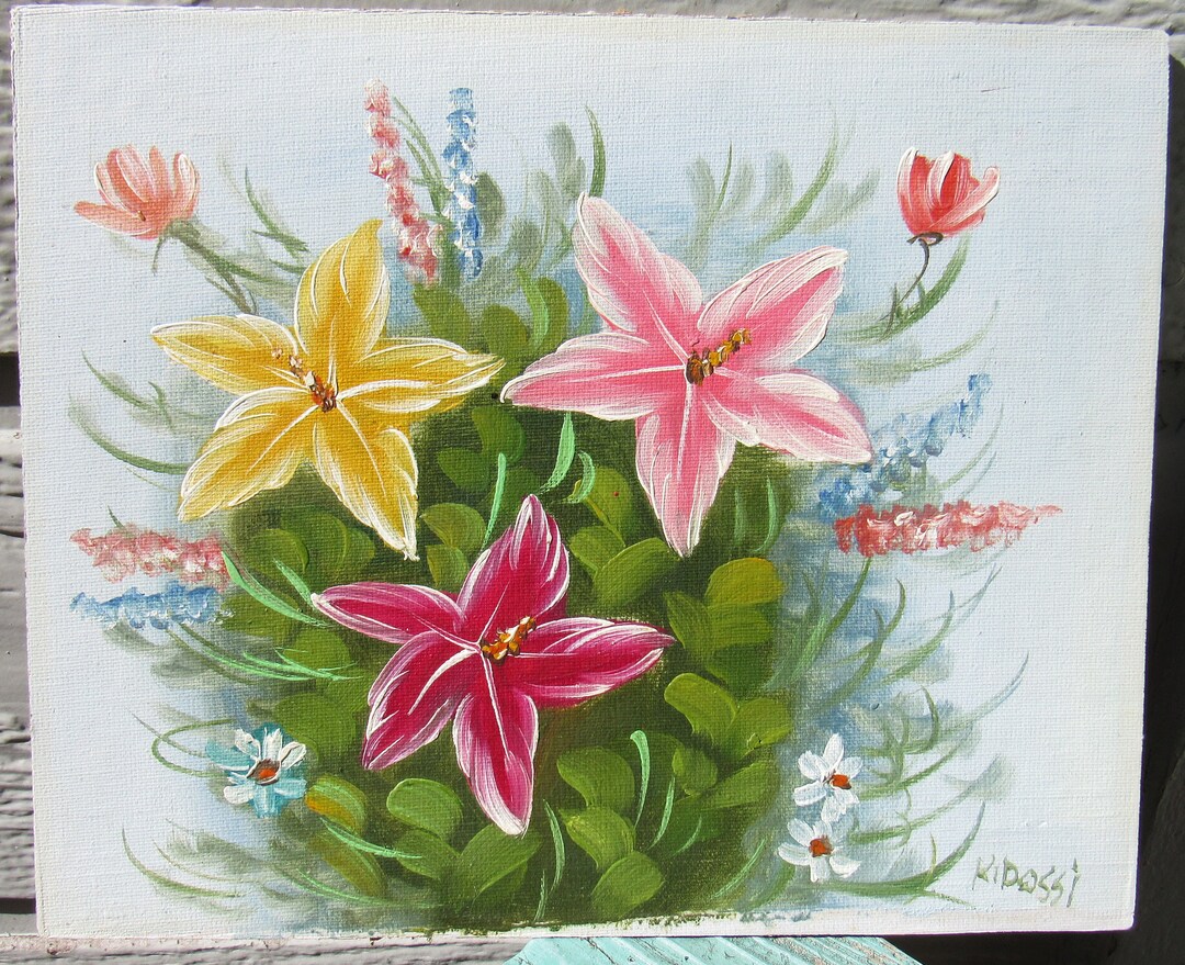 Vintage Original Painting on Board Signed K Dossi Floral Lily Flower ...