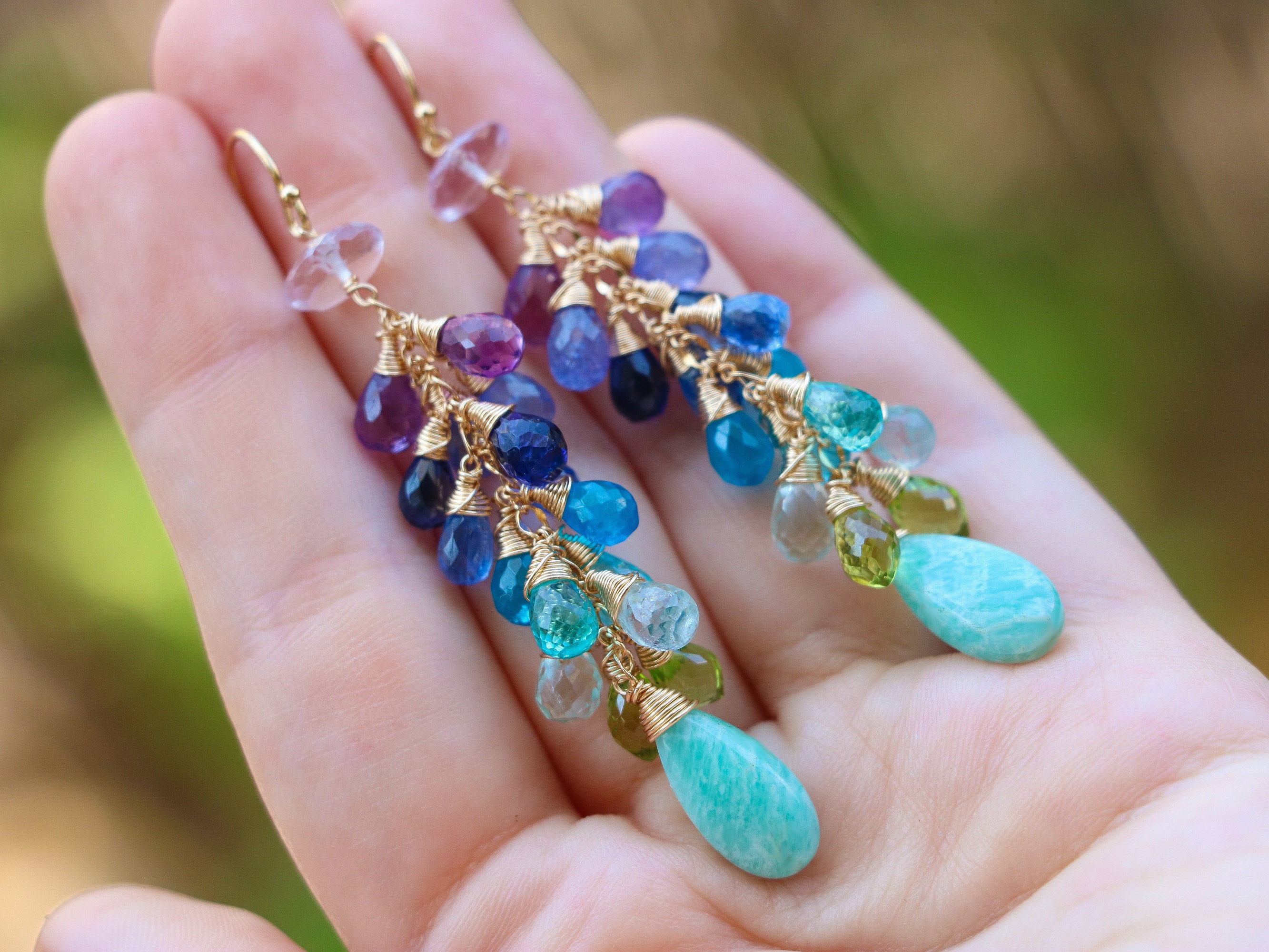 Purple Blue Gemstone Earrings Amazonite Earrings Rainbow | Etsy