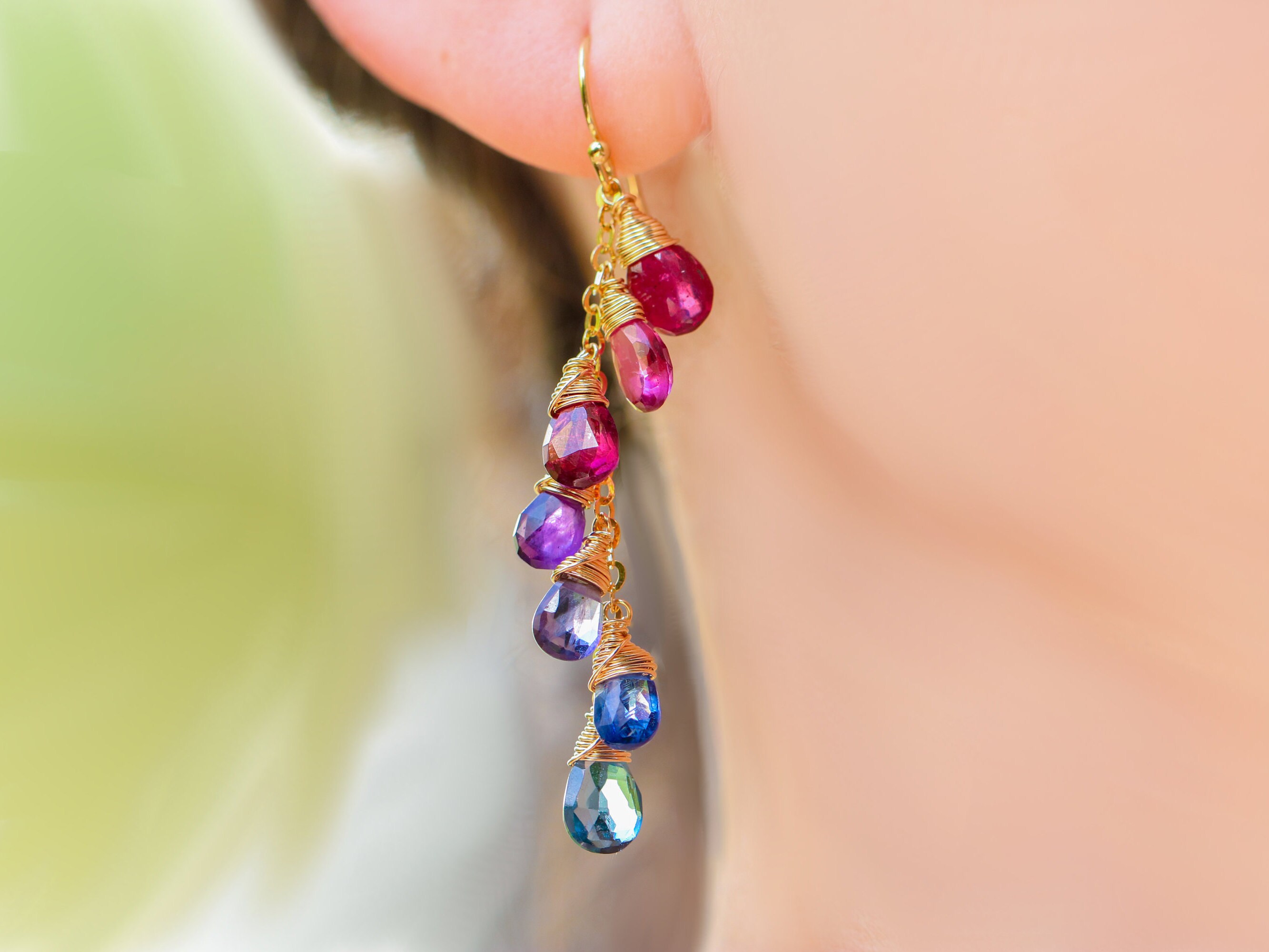 Multi Gemstone Earrings Rainbow Earrings Colorful Earrings Etsy