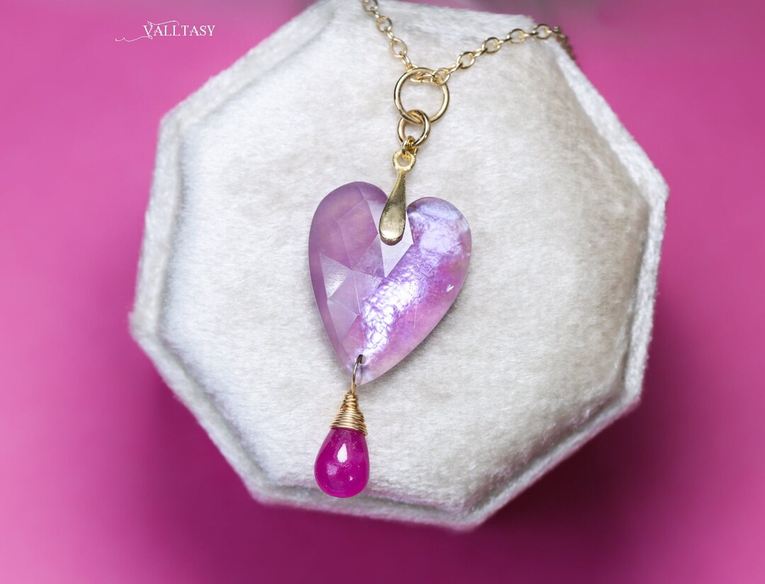 Pink Heart Pendant 14K Pink Heart Charm Ruby Charm Pink Gemstone ...