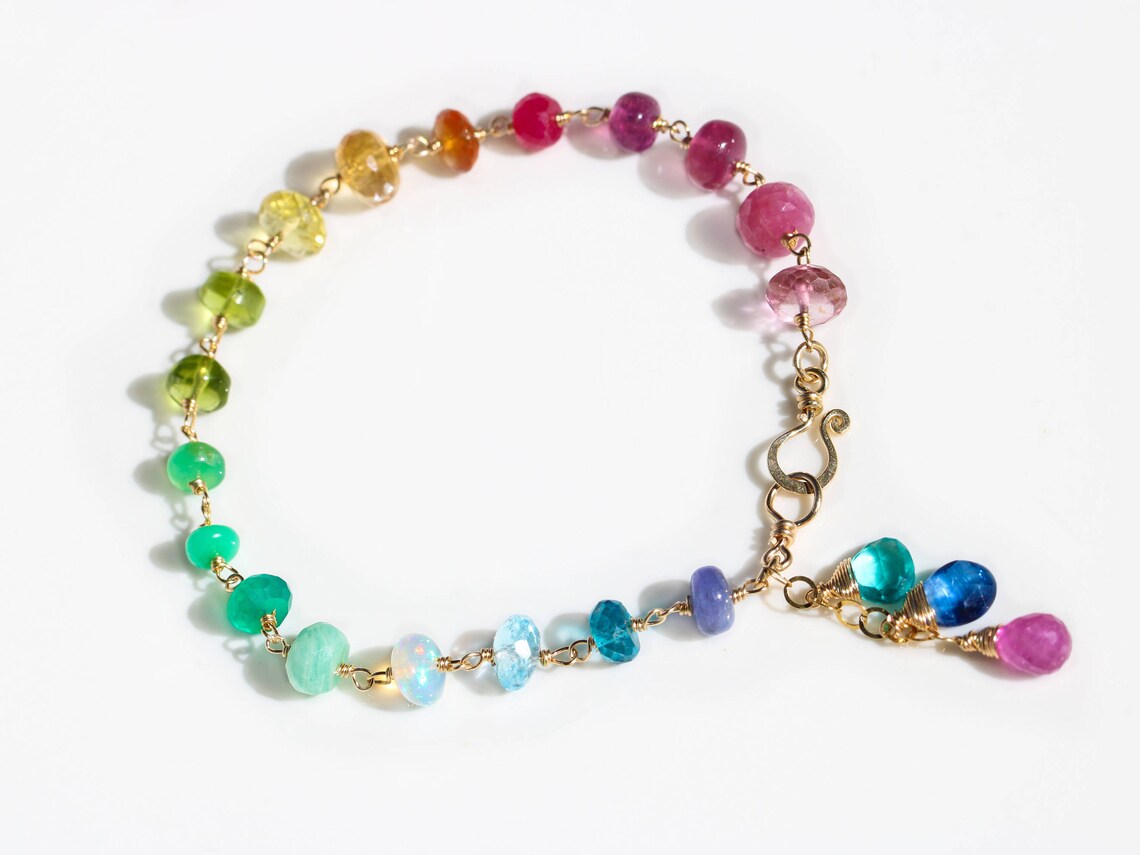 Rainbow Bracelet Rainbow Gemstone Bracelet SOLID GOLD 14K - Etsy