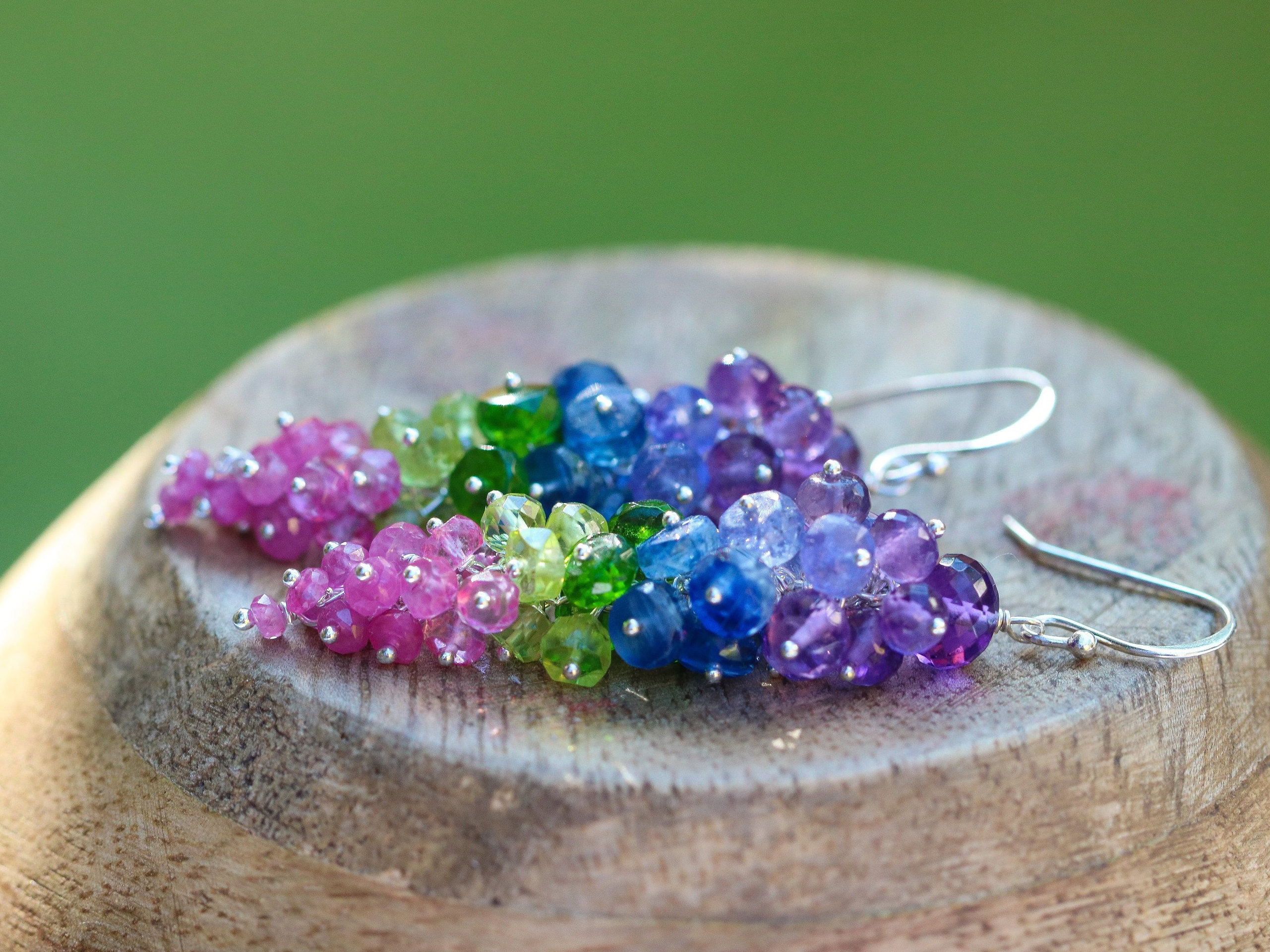 Multi Gemstone Earrings Gemstone Cluster Earrings Cascade | Etsy