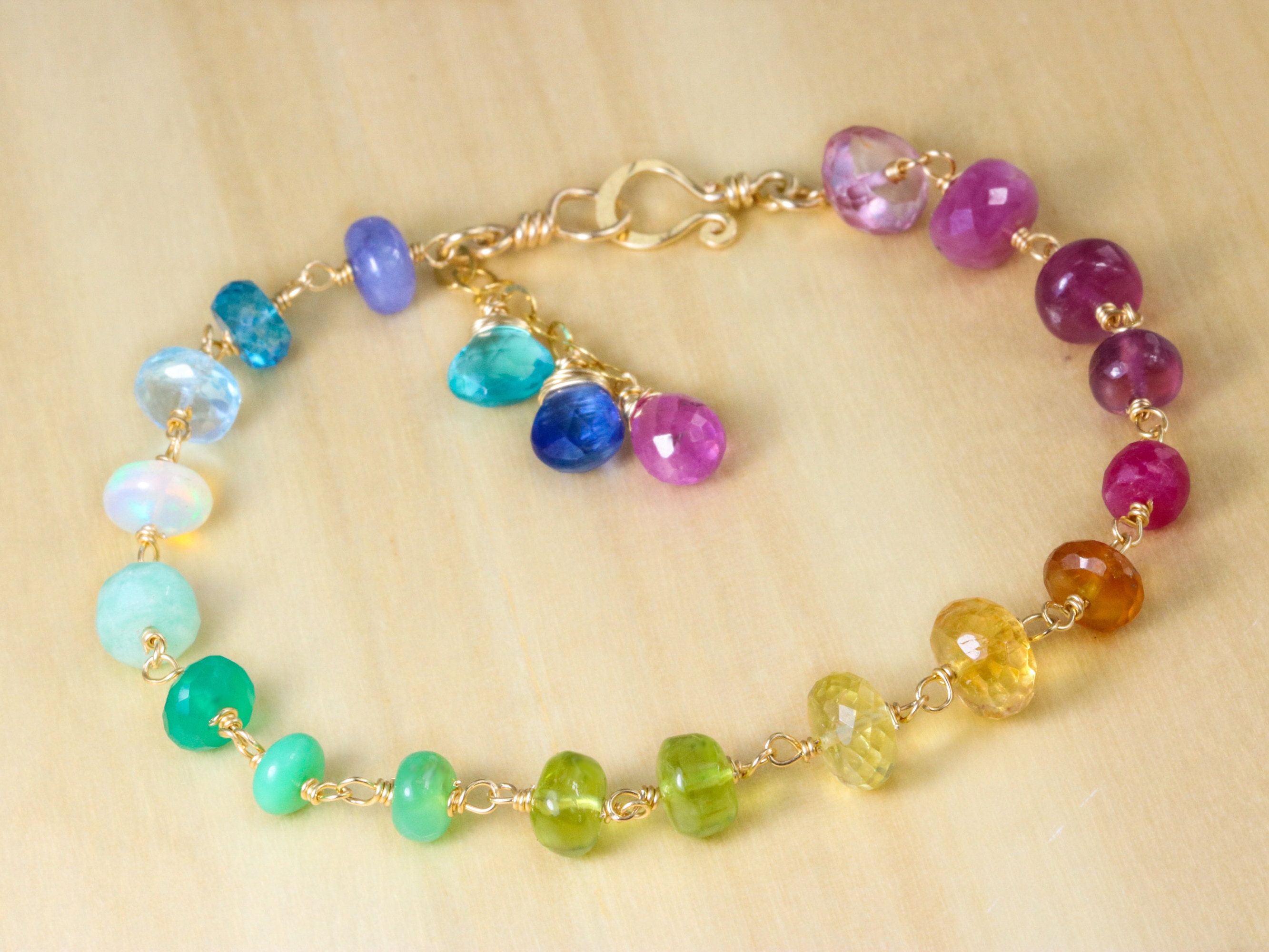Rainbow Bracelet Rainbow Gemstone Bracelet SOLID GOLD 14K - Etsy