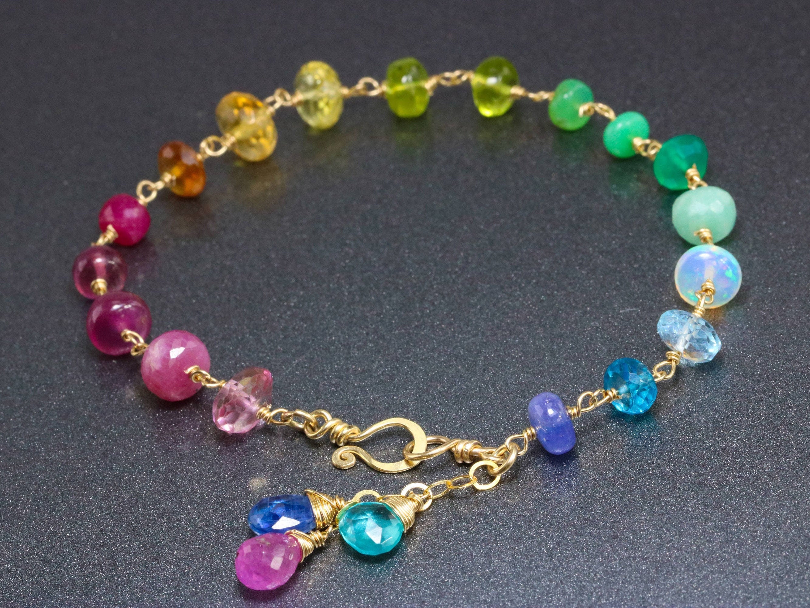 Rainbow Bracelet Rainbow Gemstone Bracelet SOLID GOLD 14K - Etsy