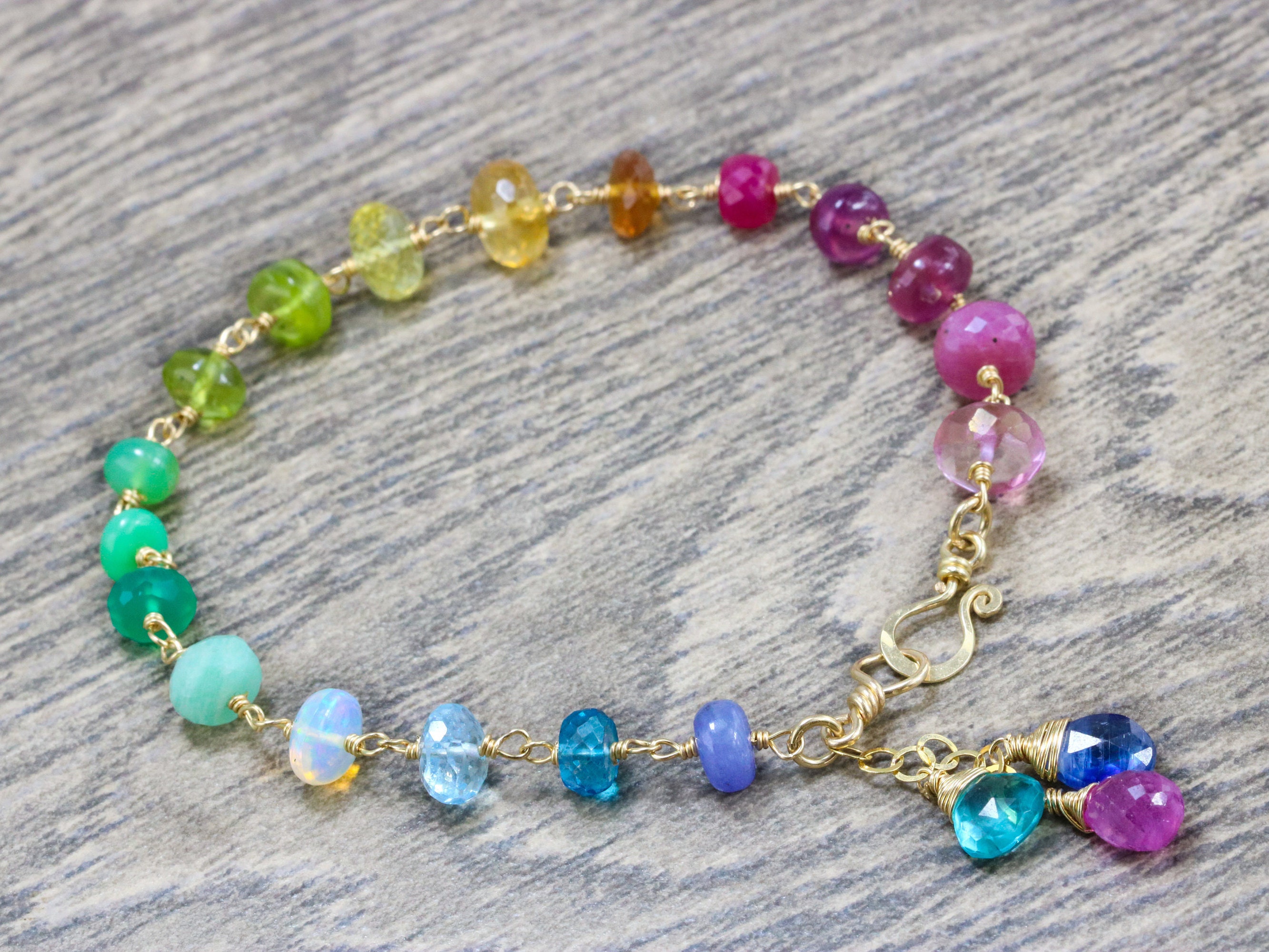 Rainbow Bracelet Rainbow Gemstone Bracelet SOLID GOLD 14K - Etsy