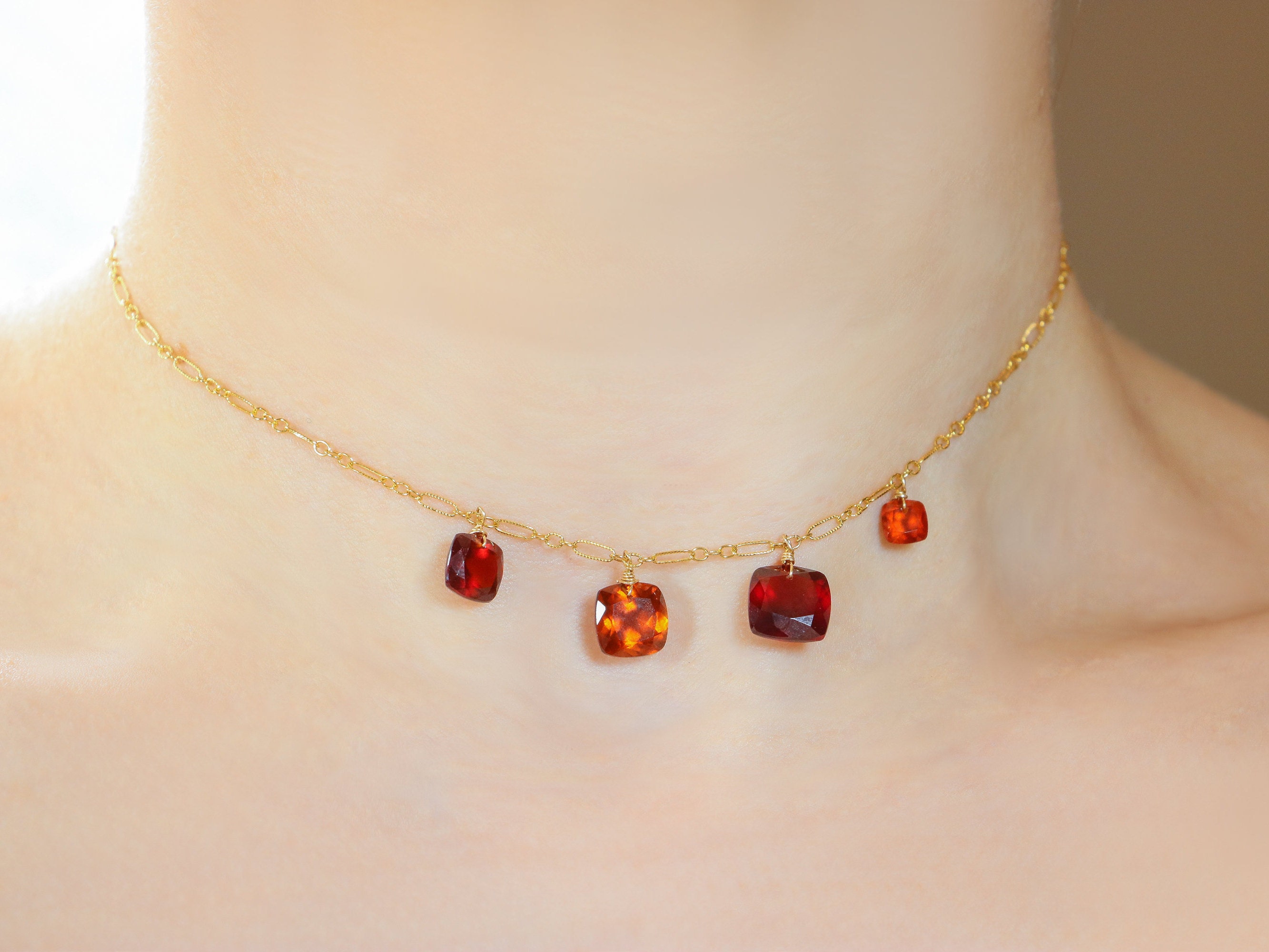Hessonite Garnet Necklace Delicate Gemstone Necklace Orange | Etsy