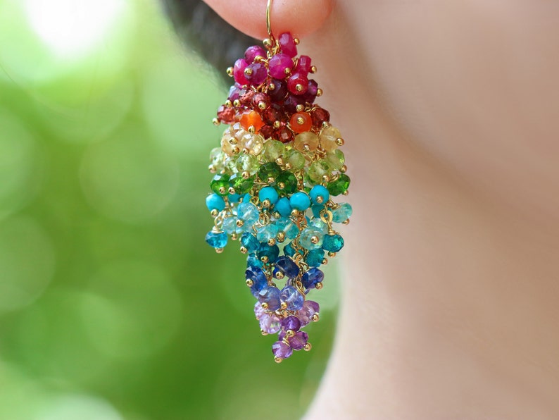 Rainbow Gemstone Earrings Rainbow Earrings Colorful Earrings Etsy